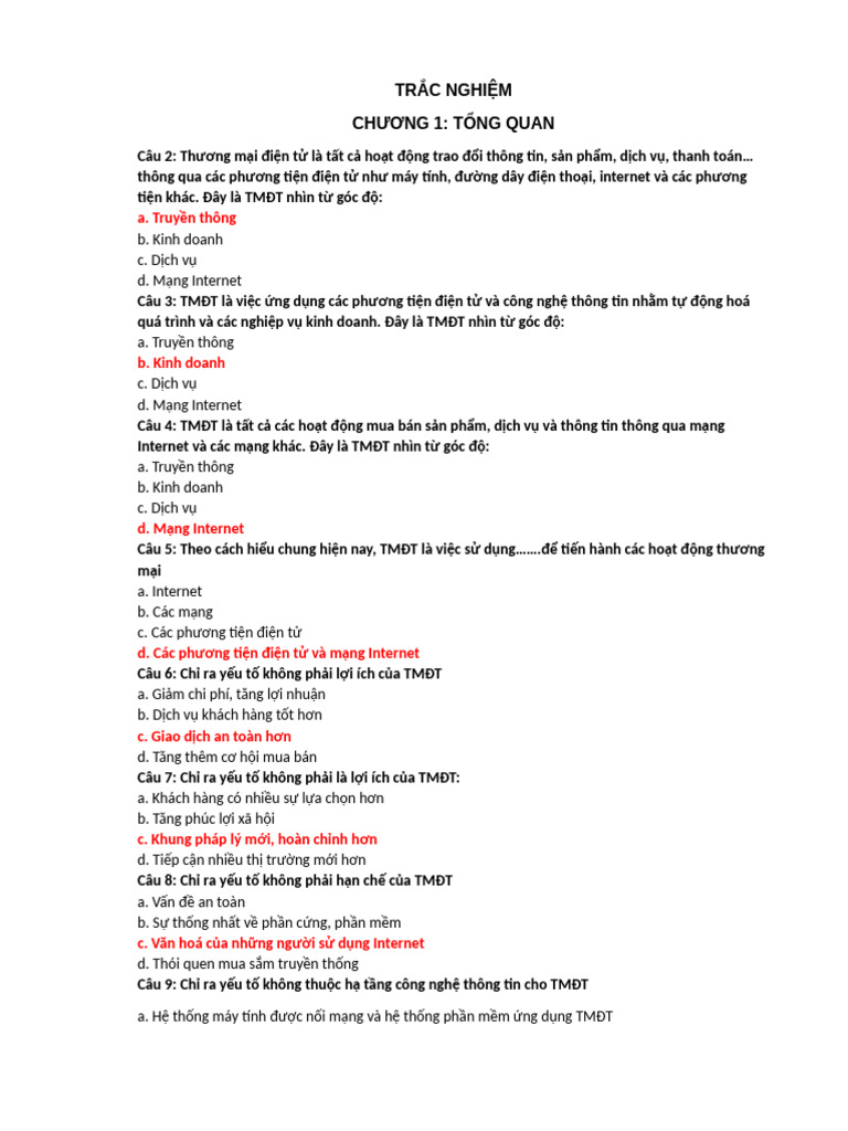 TRẮC NGHIỆM TMDT | PDF