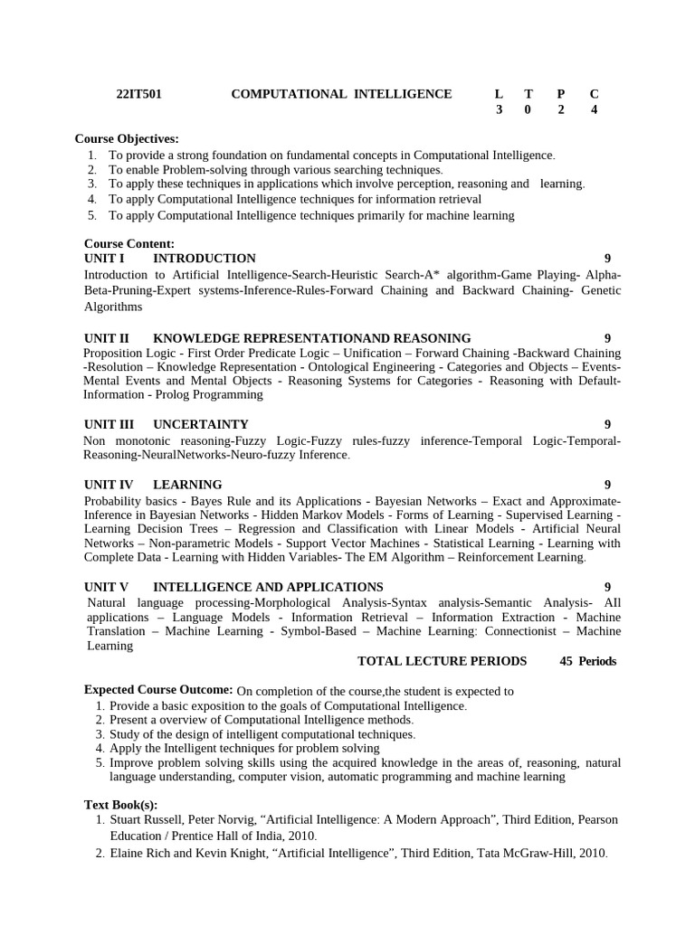 Computational Intelligence Syllabus | PDF | Machine Learning ...
