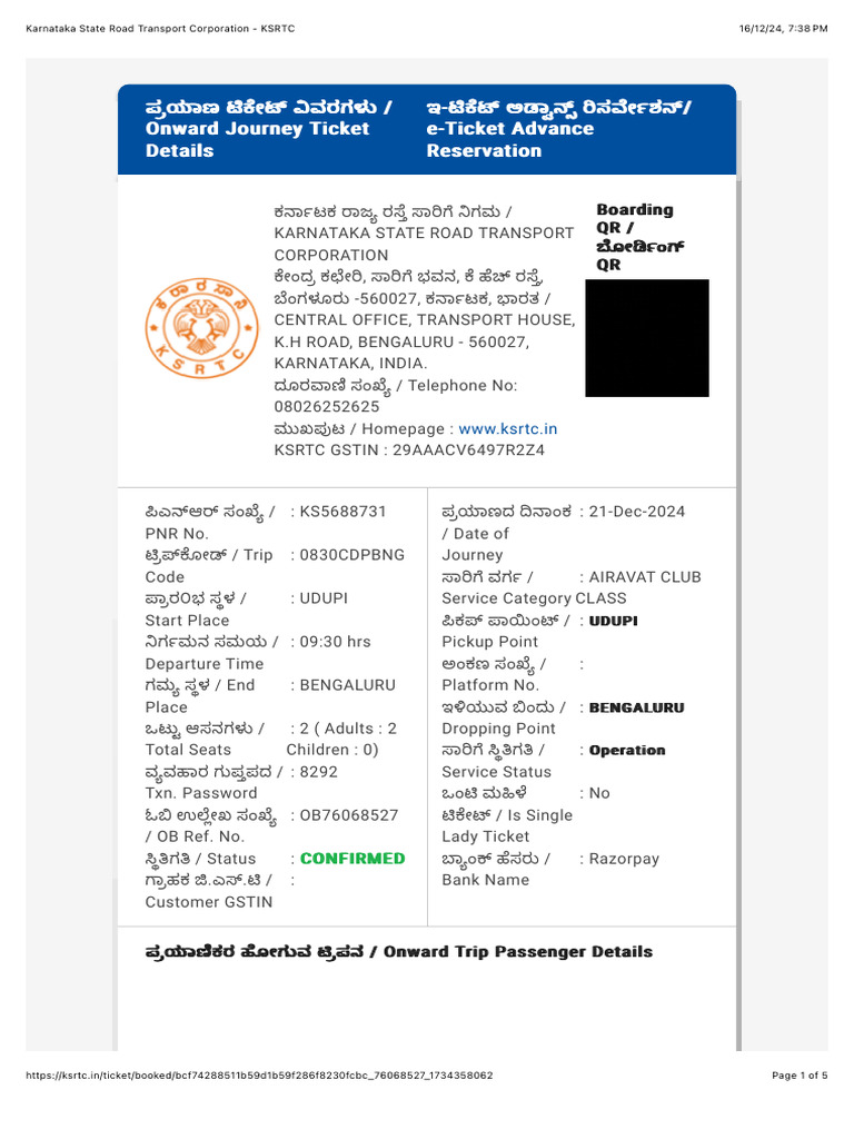 Karnataka State Road Transport Corporation - KSRTC | PDF