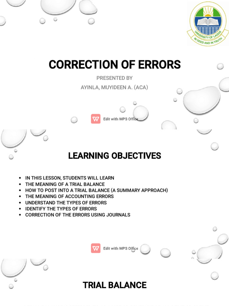 Correction of Errors | PDF | Debits And Credits | Accounting