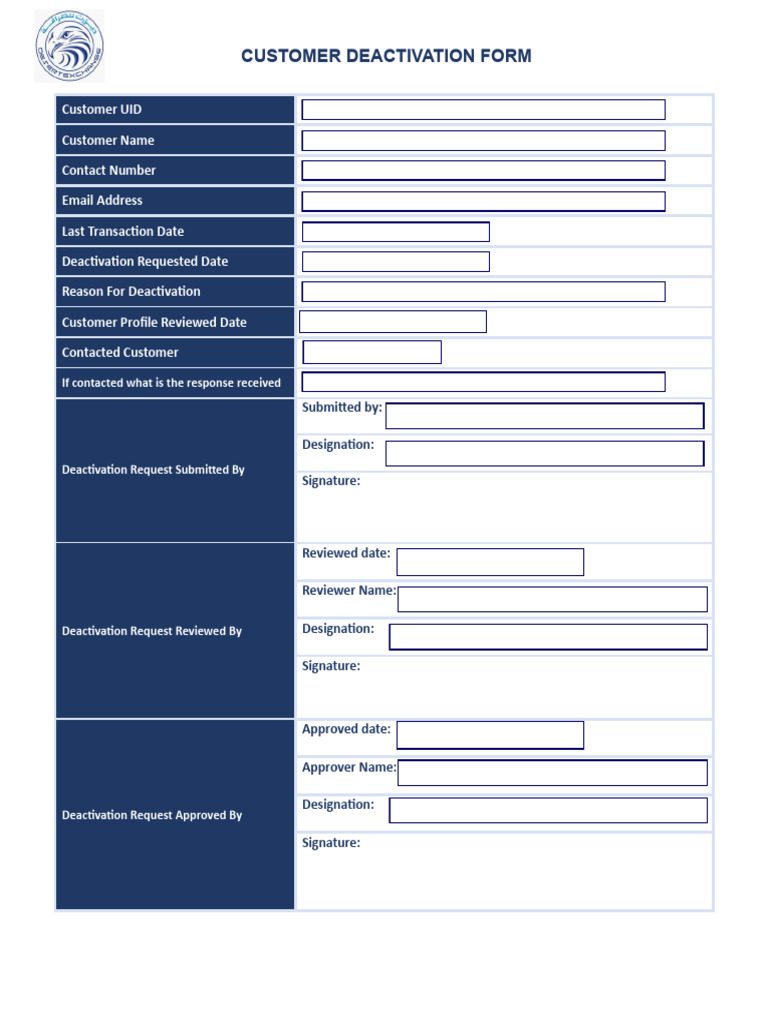 CUSTOMER DEACTIVATION FORM | PDF