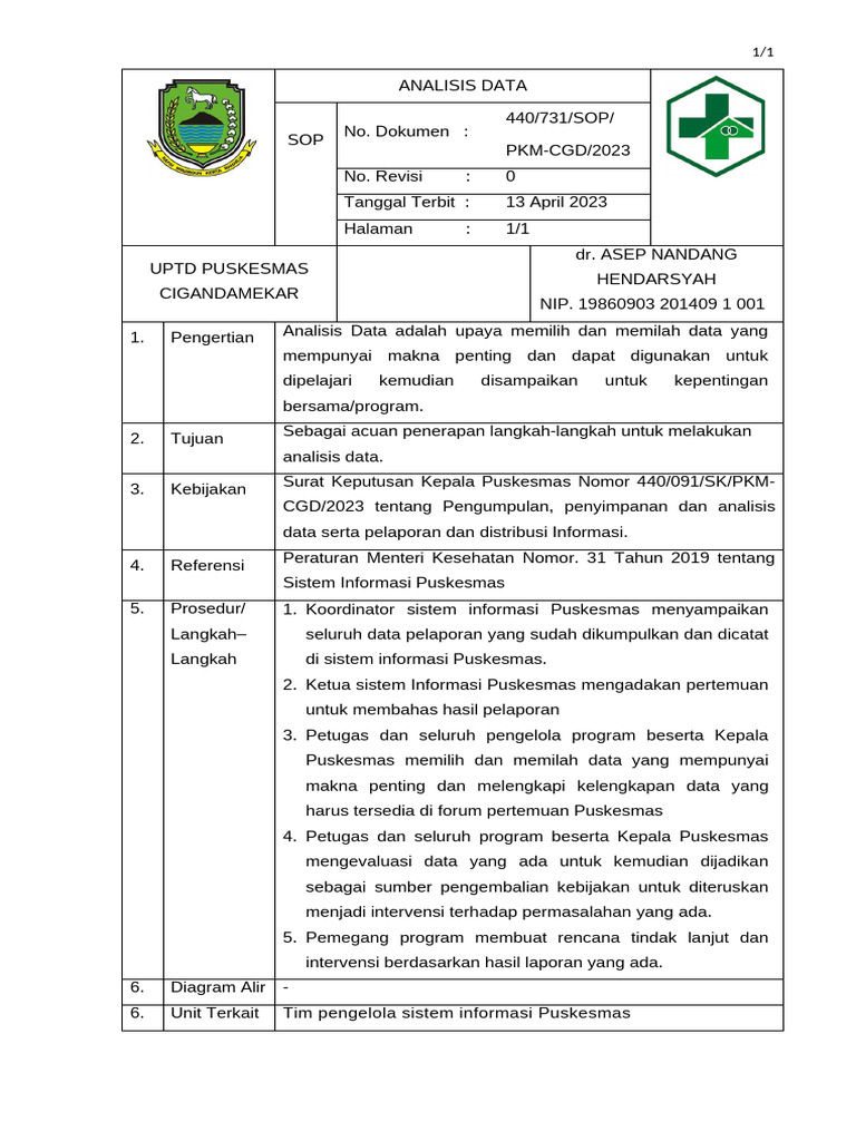 SOP Analisis Data Puskesmas 2023 | PDF