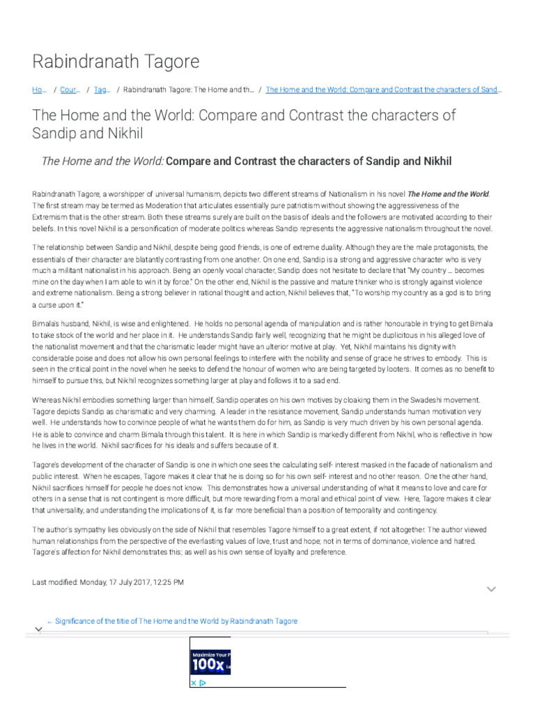 Tagore - The Home and The World - Compare and Contrast The Characters ...