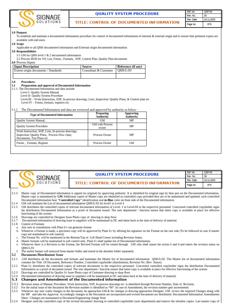 QSP-02 PROCEDURE FOR DOCUMENTED INFORMATION | PDF | Quality Management ...