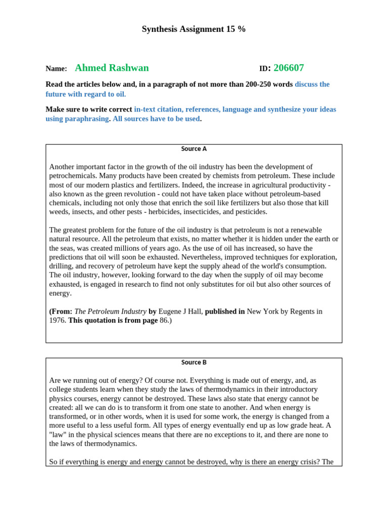 Synthesis Exam Ahmed Rashwan | PDF | Petroleum | Energy Crisis