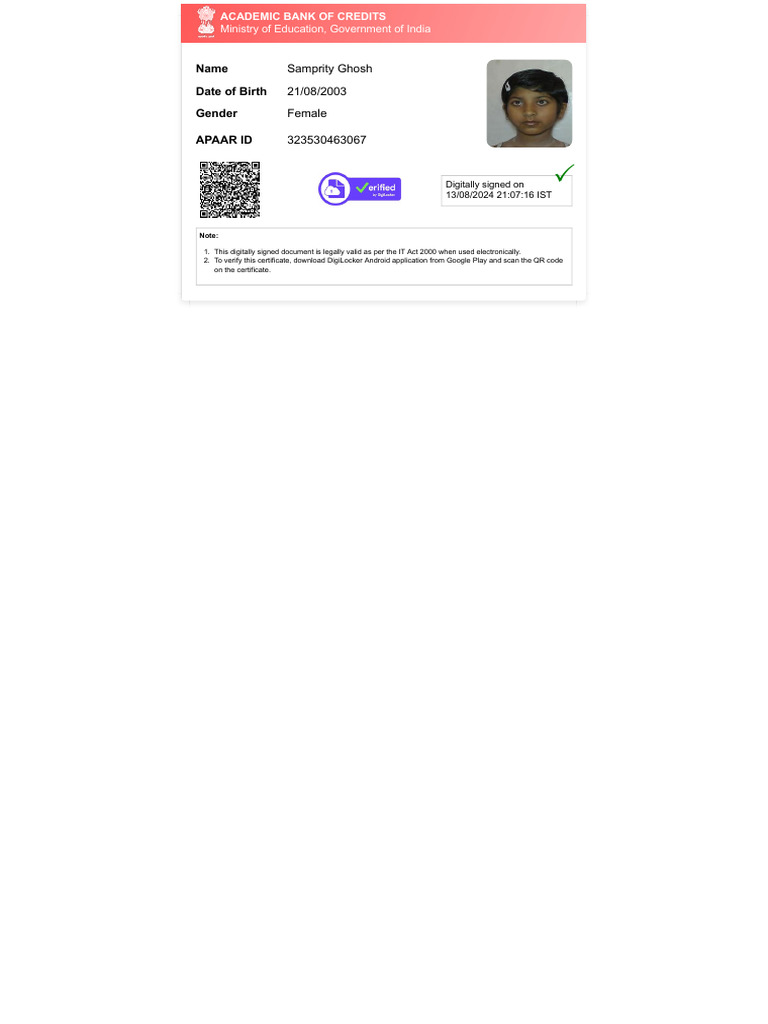 Academic Bank of Credits Certificate | PDF