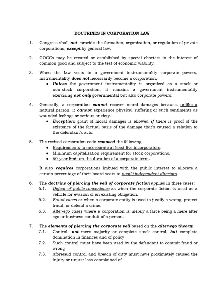Doctrines in Corporation Law | PDF | Private Law | Justice