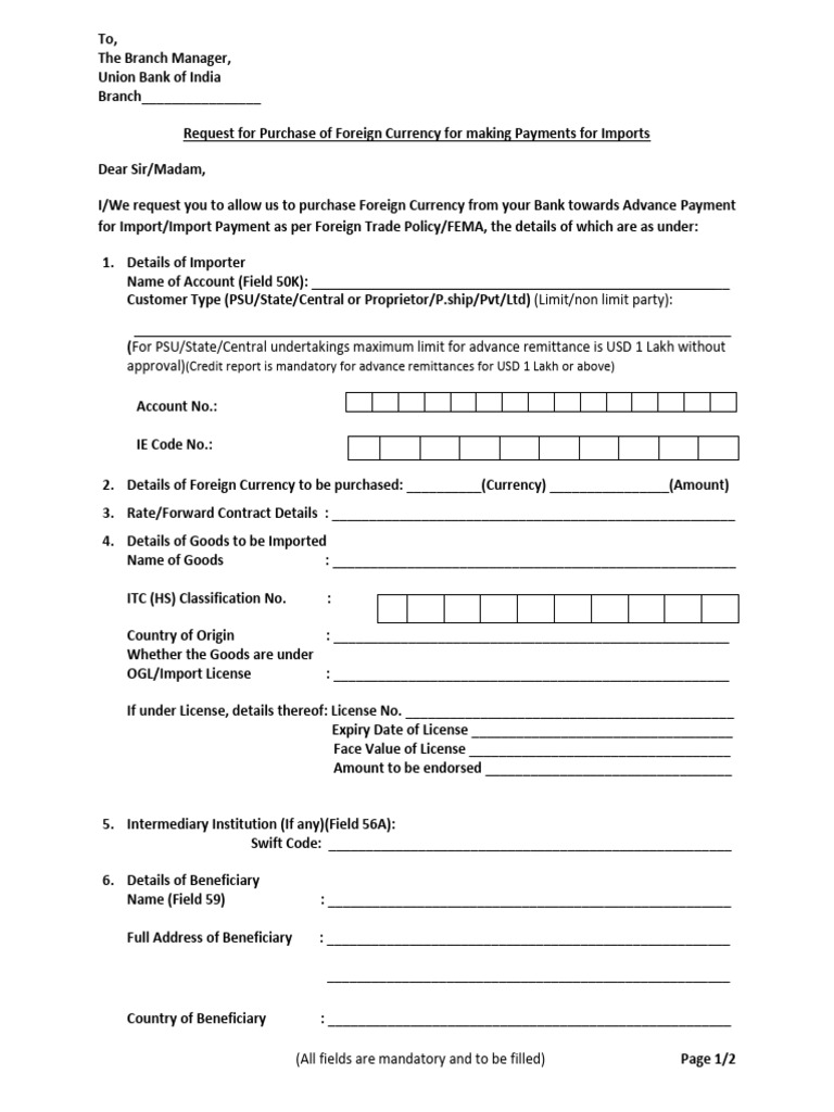 Form For Import Remittance | PDF | Business | Private Law