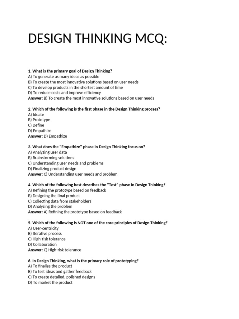 Design Thinking MCQ | PDF