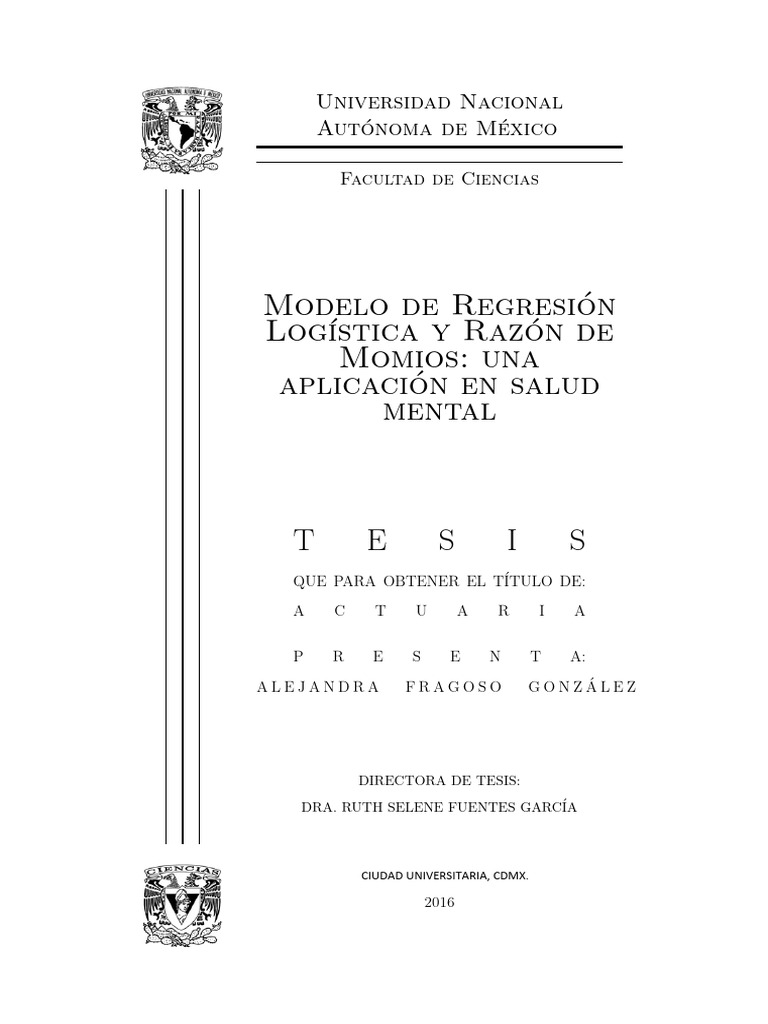 Modelo de Regresi On Log Istica y Raz On de Momios: Una Aplicaci On en Salud Mental | PDF ...