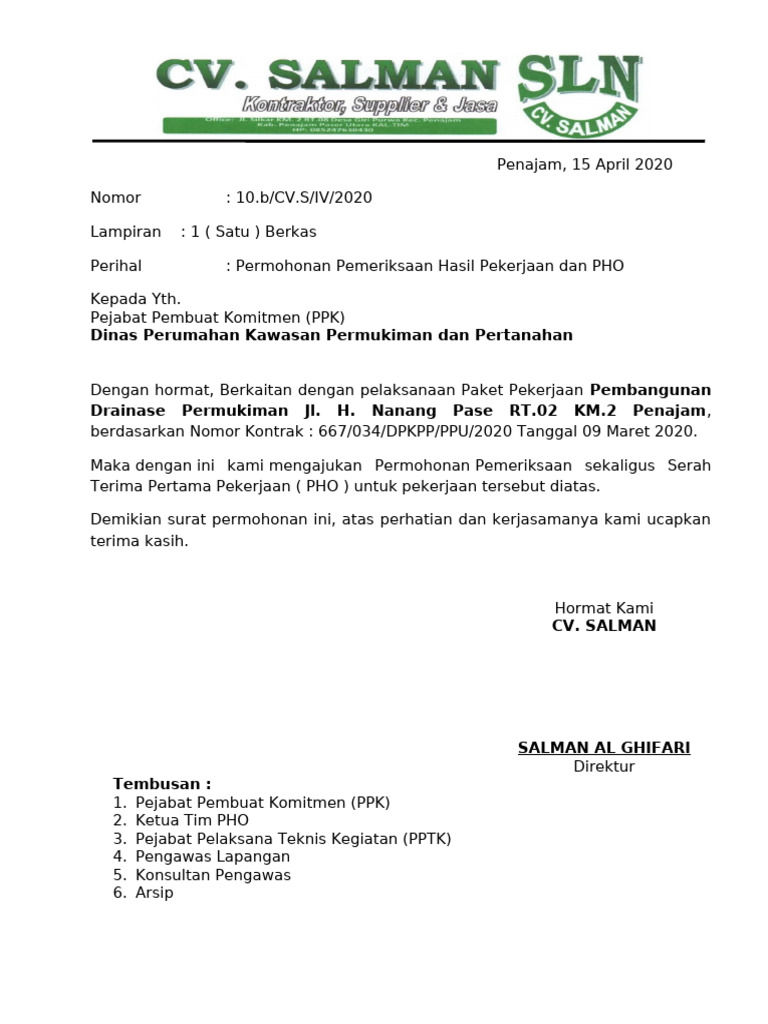 Surat Permohonan PHO | PDF