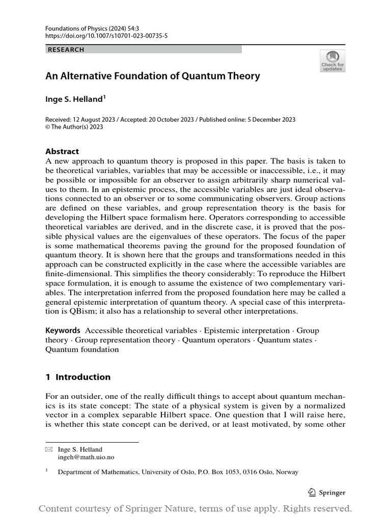 An Alternative Foundation of Quantum Theory | PDF | Representation ...
