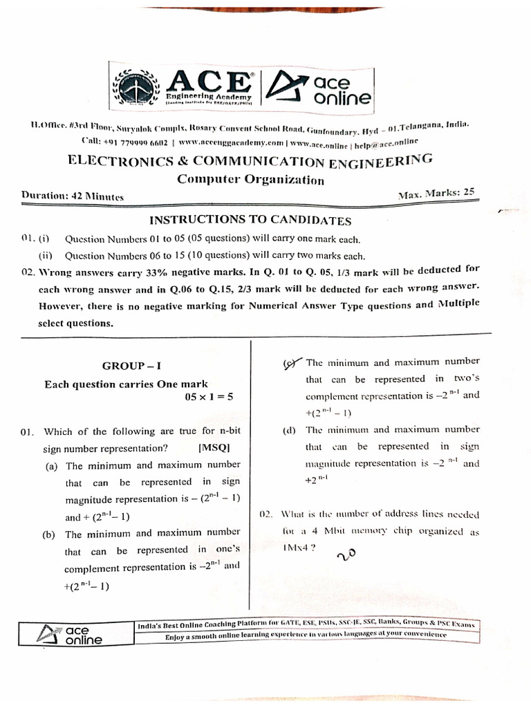 Computer Organisation Question Paper | PDF