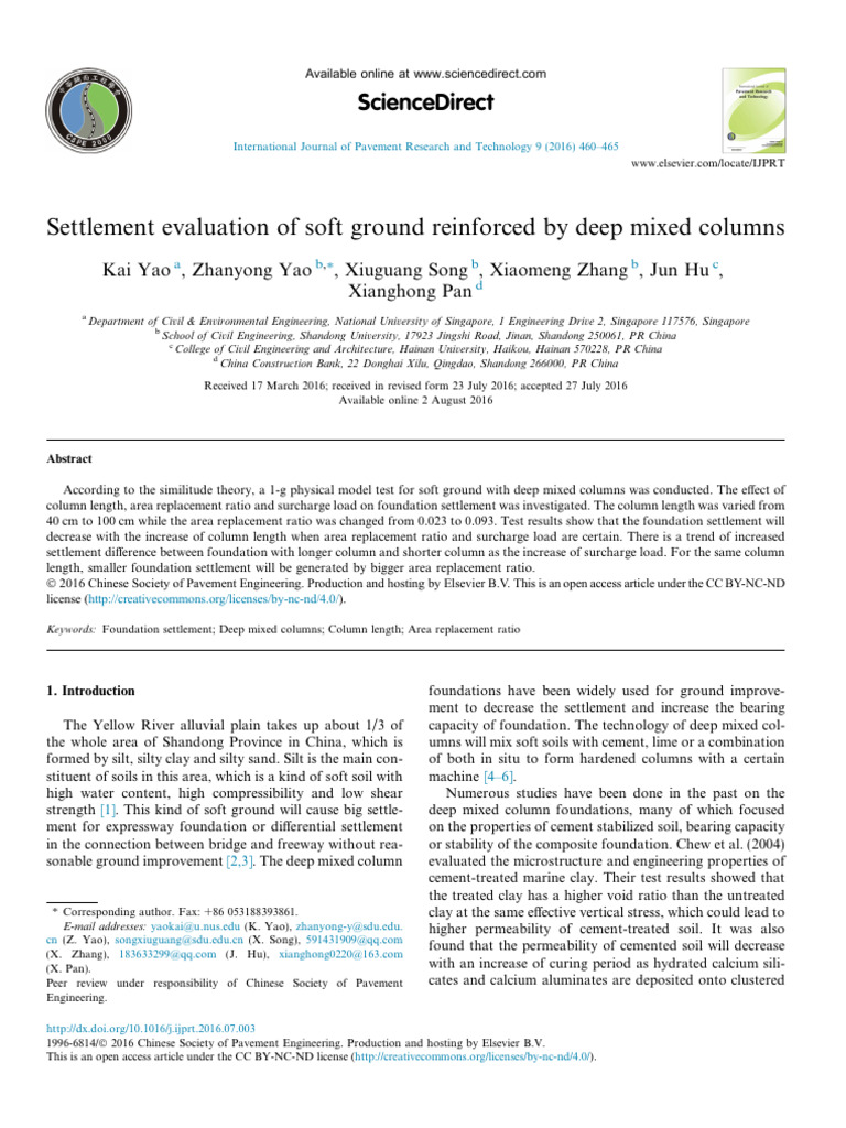 Settlement evaluation of soft ground reinforced by deep mixed columns ...