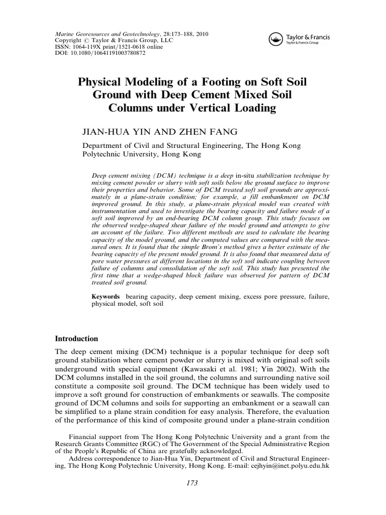 Physical Modeling of A Footing On Soft Soil Ground With Deep Cement ...