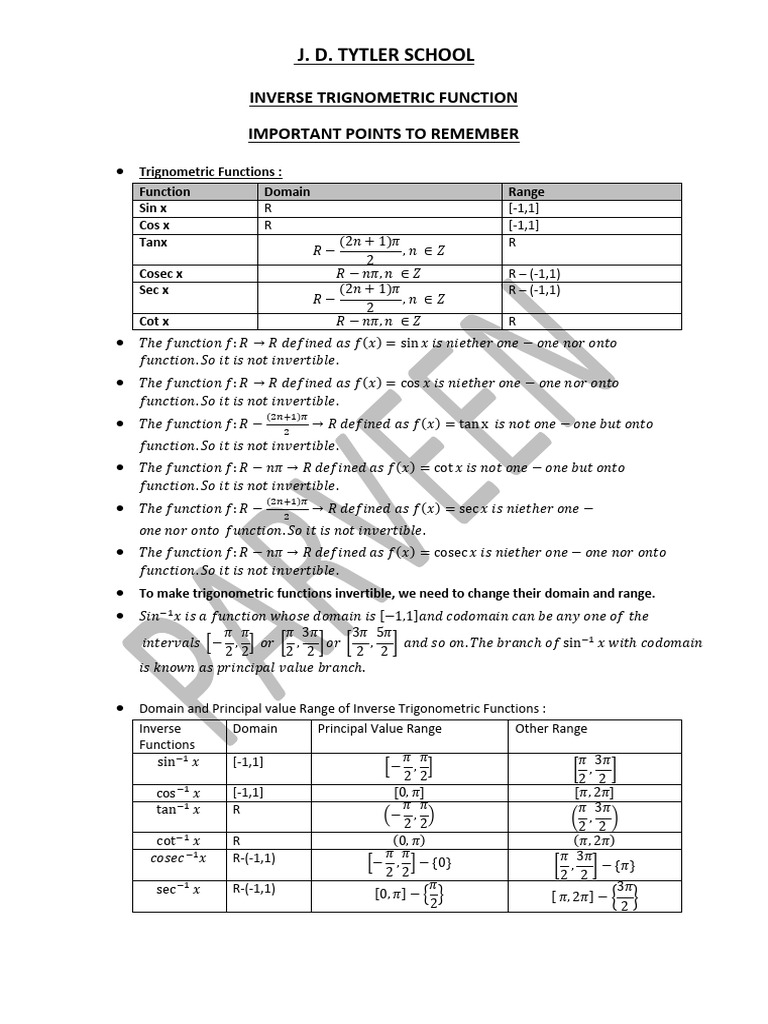 Inverse Trignometric Function Pdf Trigonometric Functions Mathematics