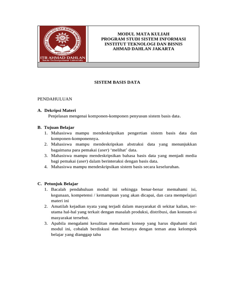 Modul - Pertemuan 2 Sistem Basis Data | PDF