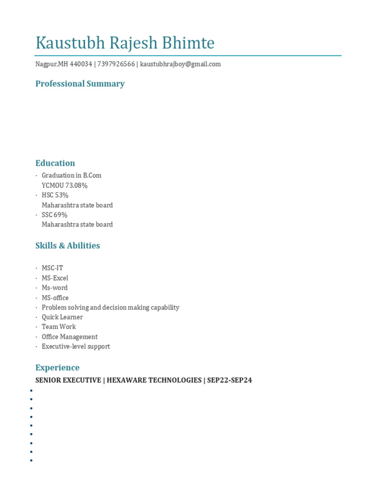 Kaustubh Rajesh Bhimte 2024 CV | PDF | Accounts Payable | Business