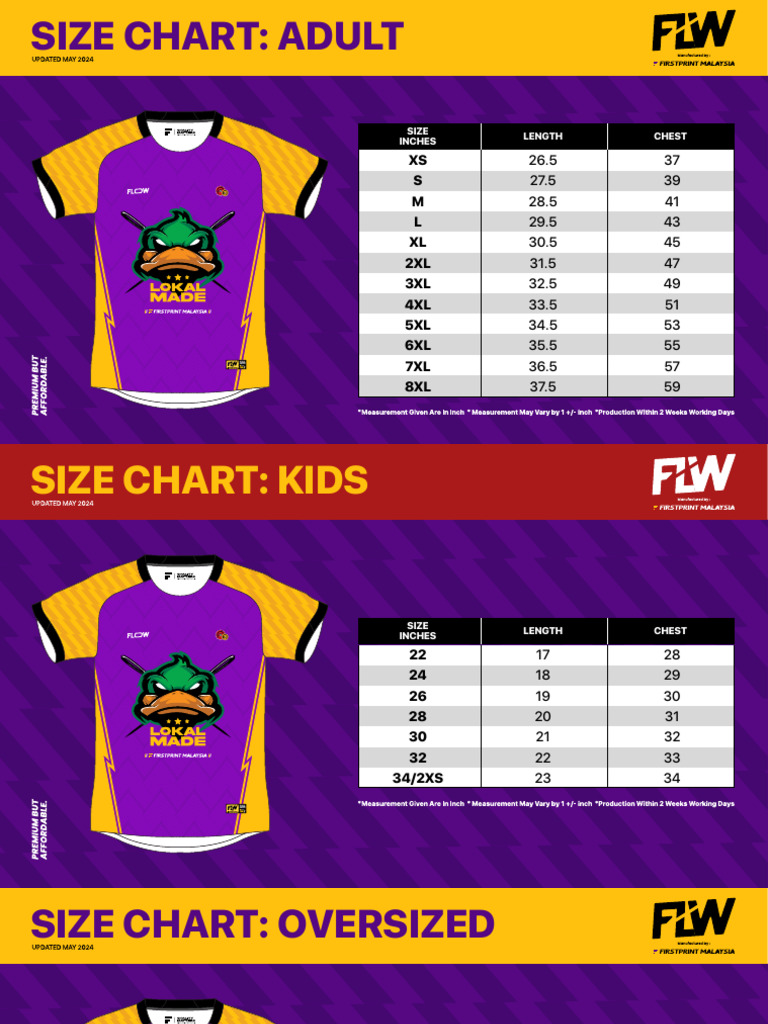 Size Chart Firstprint 2024 | PDF