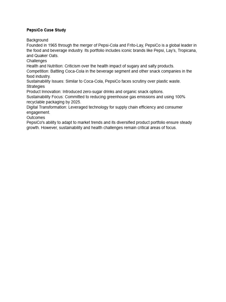 PepsiCo Case Study | PDF