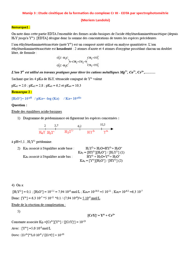 Cinétique de complexation Cr III-EDTA | PDF | Acide ...