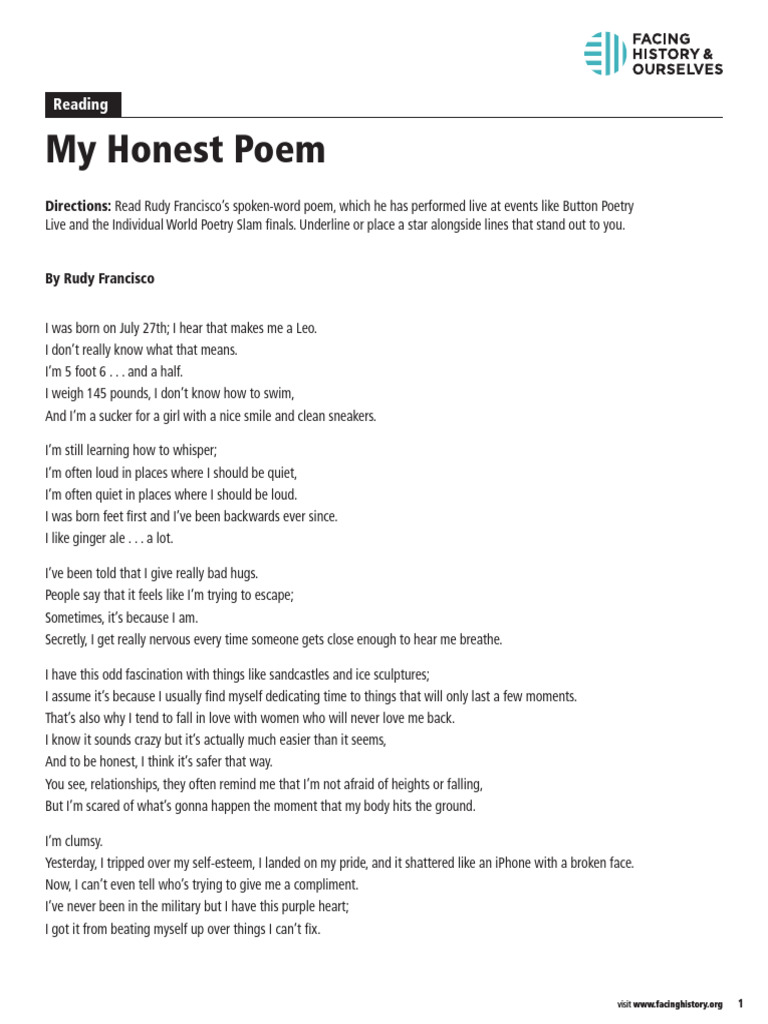 My Honest Poem | PDF | Poetry