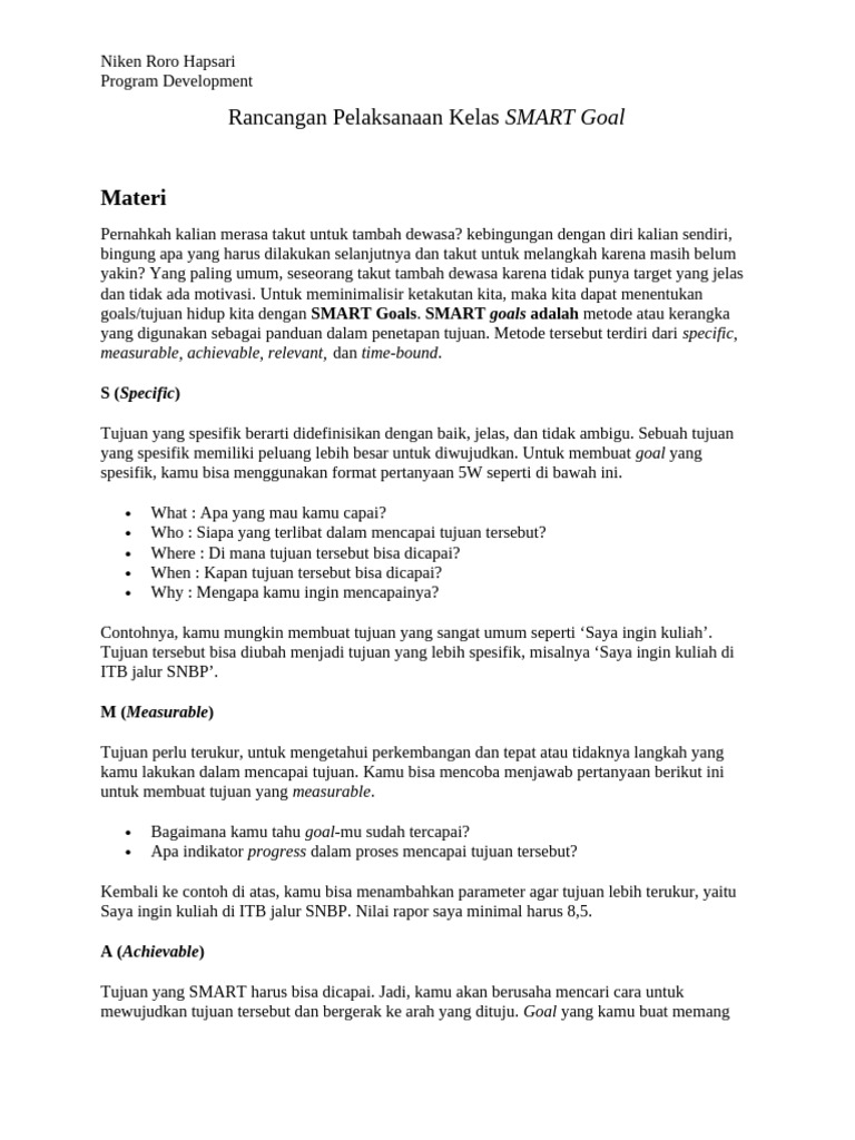 SMART Goals: Panduan Tujuan Hidup | PDF