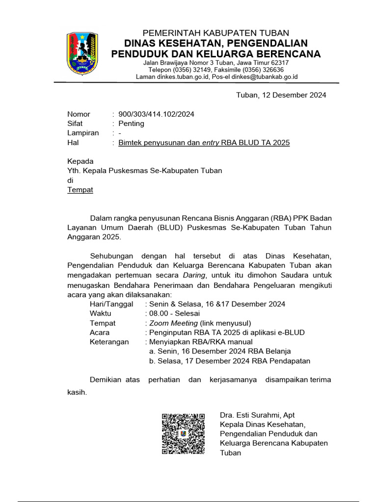 Bimtek Penyusunan Dan Entry RBA BLUD Tahun 2025 | PDF
