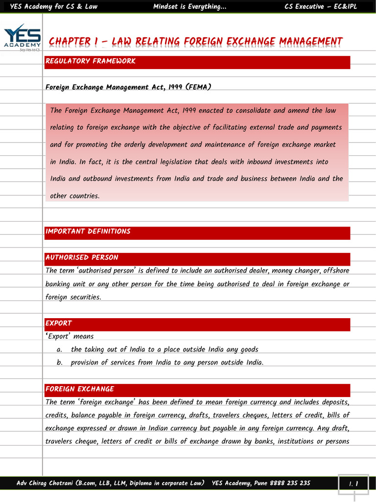Chapter 1 Law Relating To Foreign Exchange Management | PDF | Reserve ...