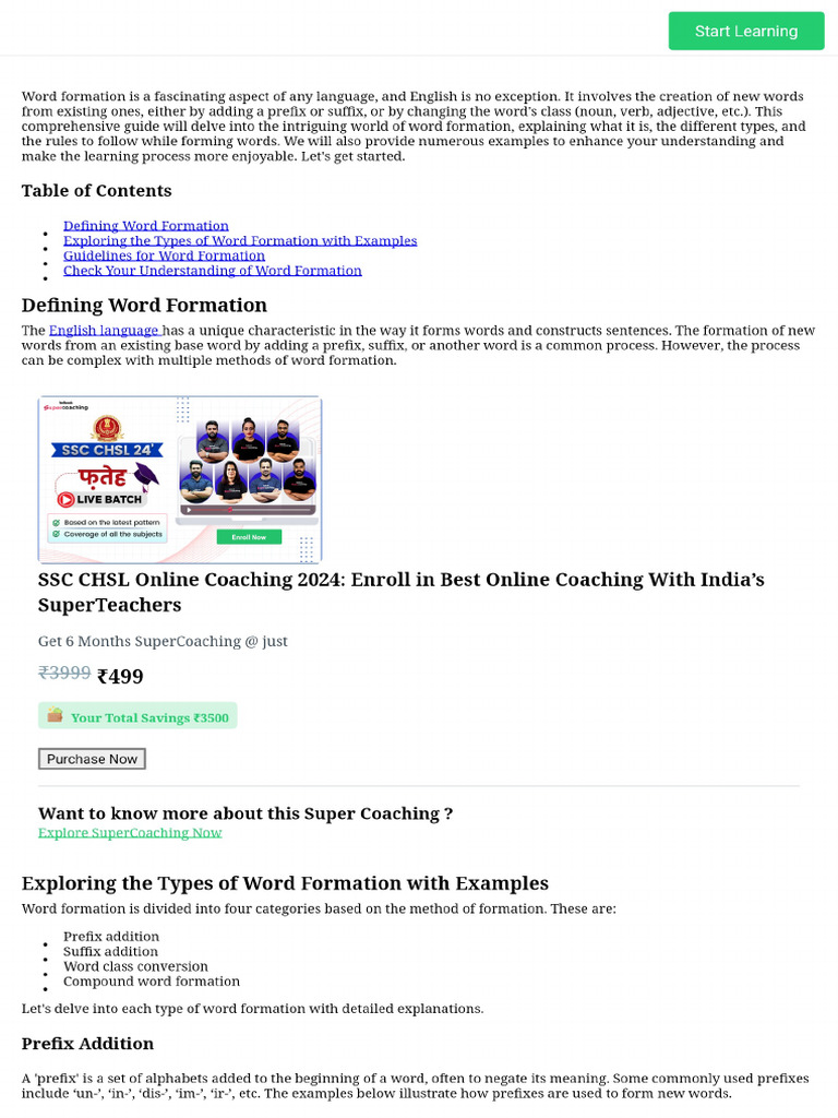 Word Formation - Learn Types, Rules With Examples - Testbook | PDF