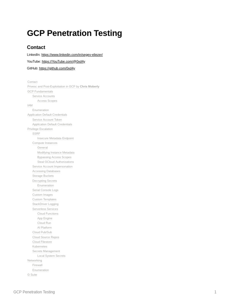 GCP Penetration Testing Notes | PDF | I Cloud | Secure Shell
