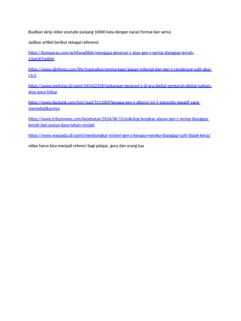 Buatkan Skrip Video Youtube Panjang 10000 Kata Dengan Narasi Formal Dan ...