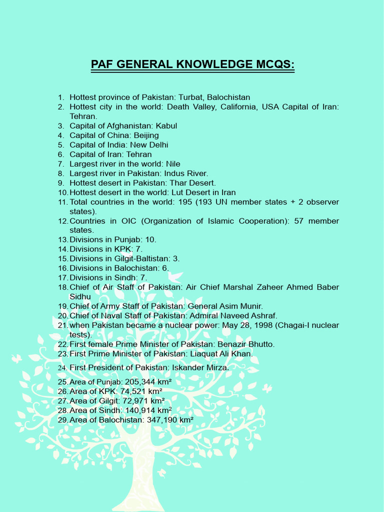 Paf General Knowledge Mcqs | PDF
