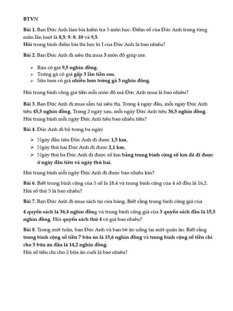 BTVN TBC Số Thập Phân | PDF