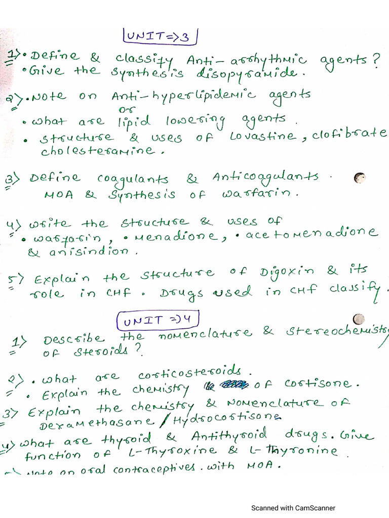 Unit 4 Solution Important Question Medicinal Chemistry 2 | PDF