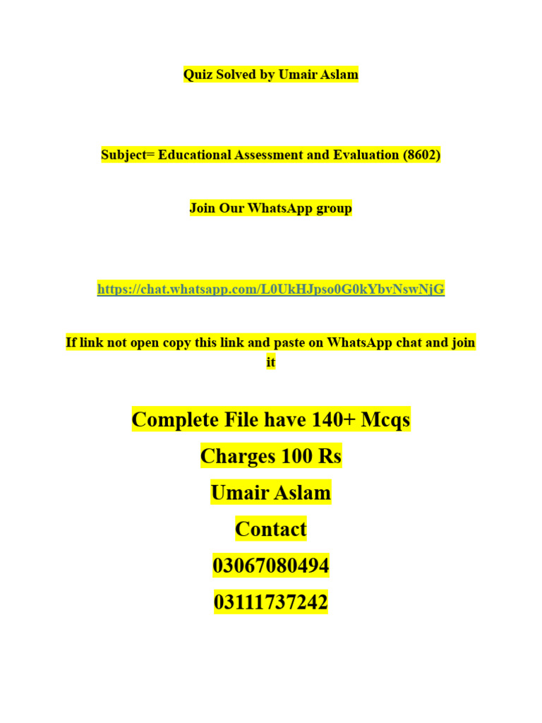 8602 Quiz File Solved by Mussanif Shah | PDF | Educational Assessment | Validity (Statistics)