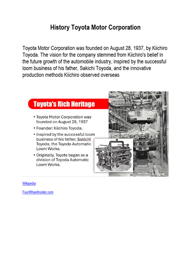 Toyota Motor Corporation History | PDF | Toyota | Hybrid Electric Vehicle