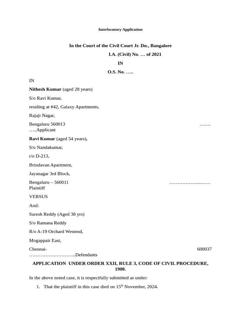 Interlocutory Application for Legal Heir | PDF