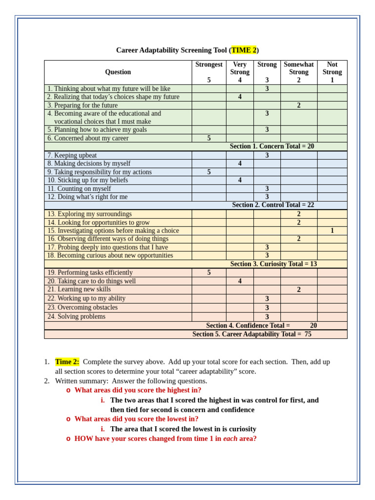 Career Adaptability Screening Tool (TIME 2) | PDF | Learning | Behavior Modification