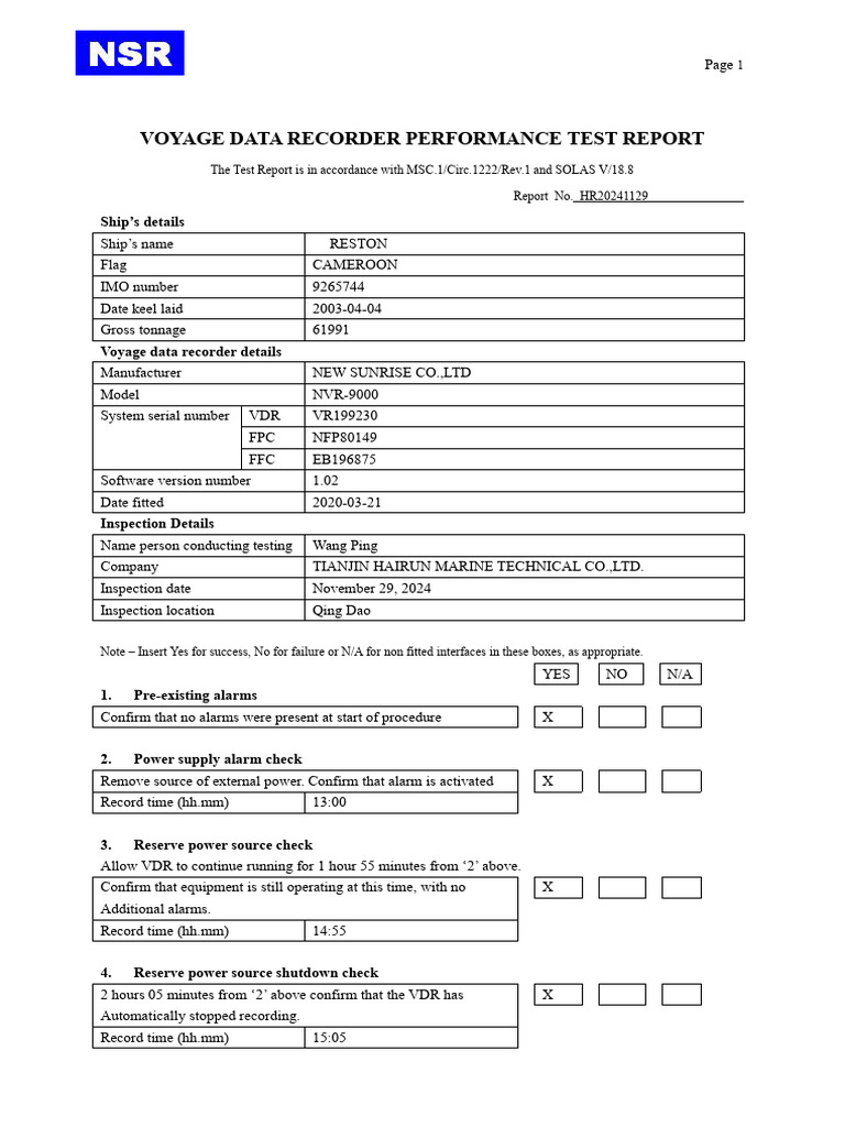 NSR VDR | PDF | Navigation | Ships