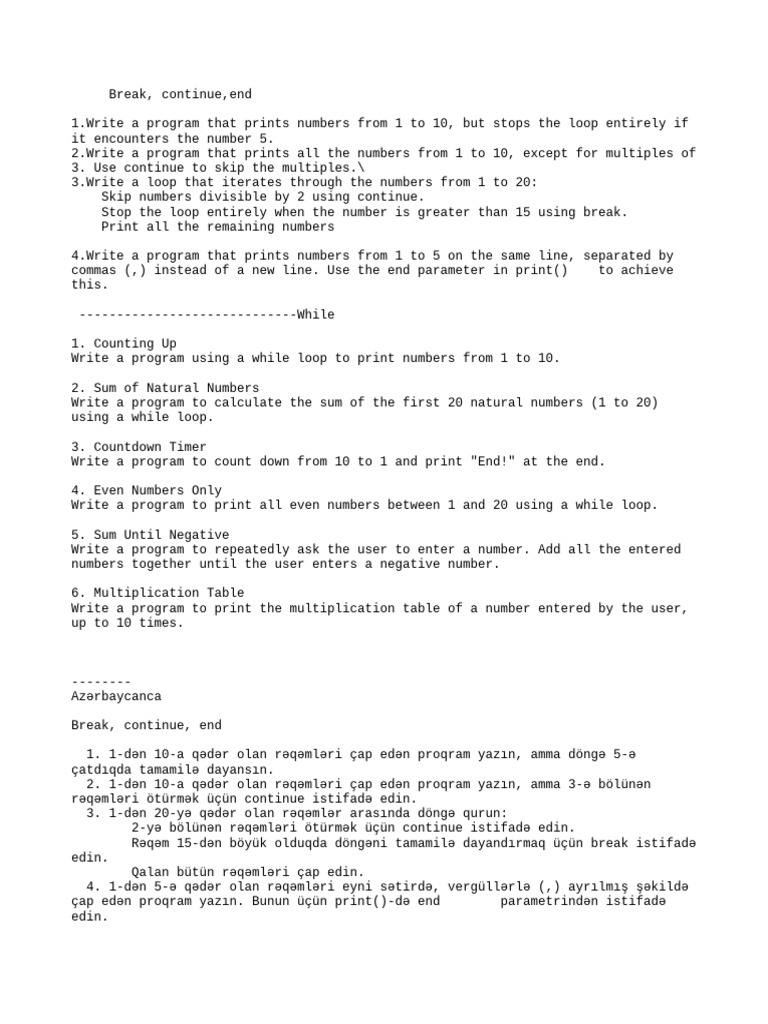 break,continue, while | PDF