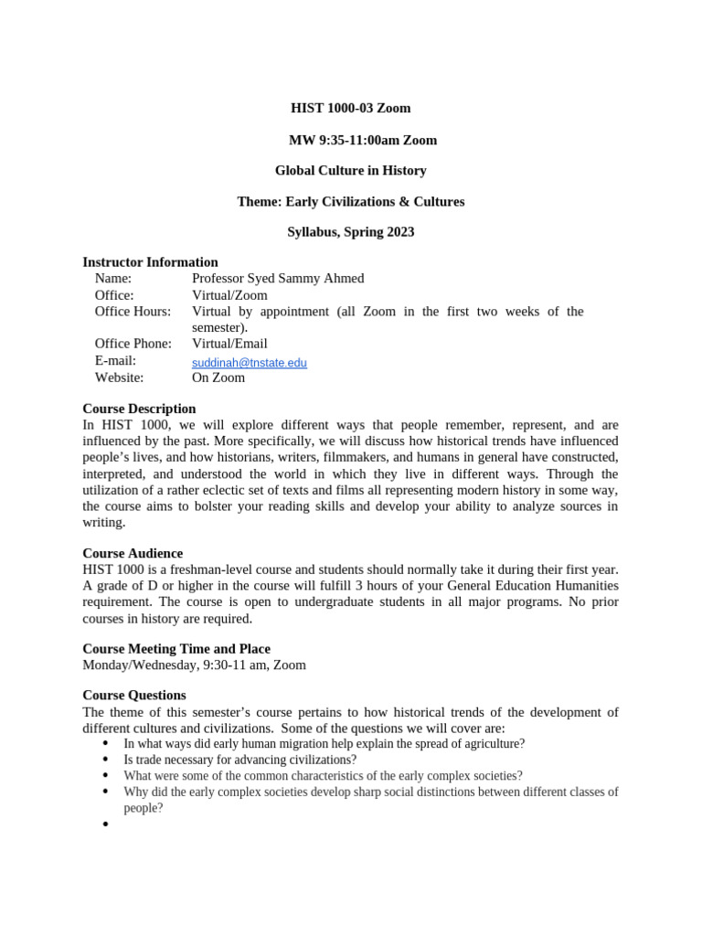 HIST 1000-03 Global HIS Online SP 23 Ahmed | PDF | Title Ix | Harassment