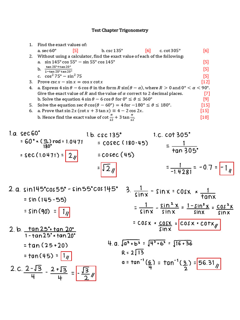 Test Chapter Trigonometry | PDF | Geometric Measurement | Mathematical ...