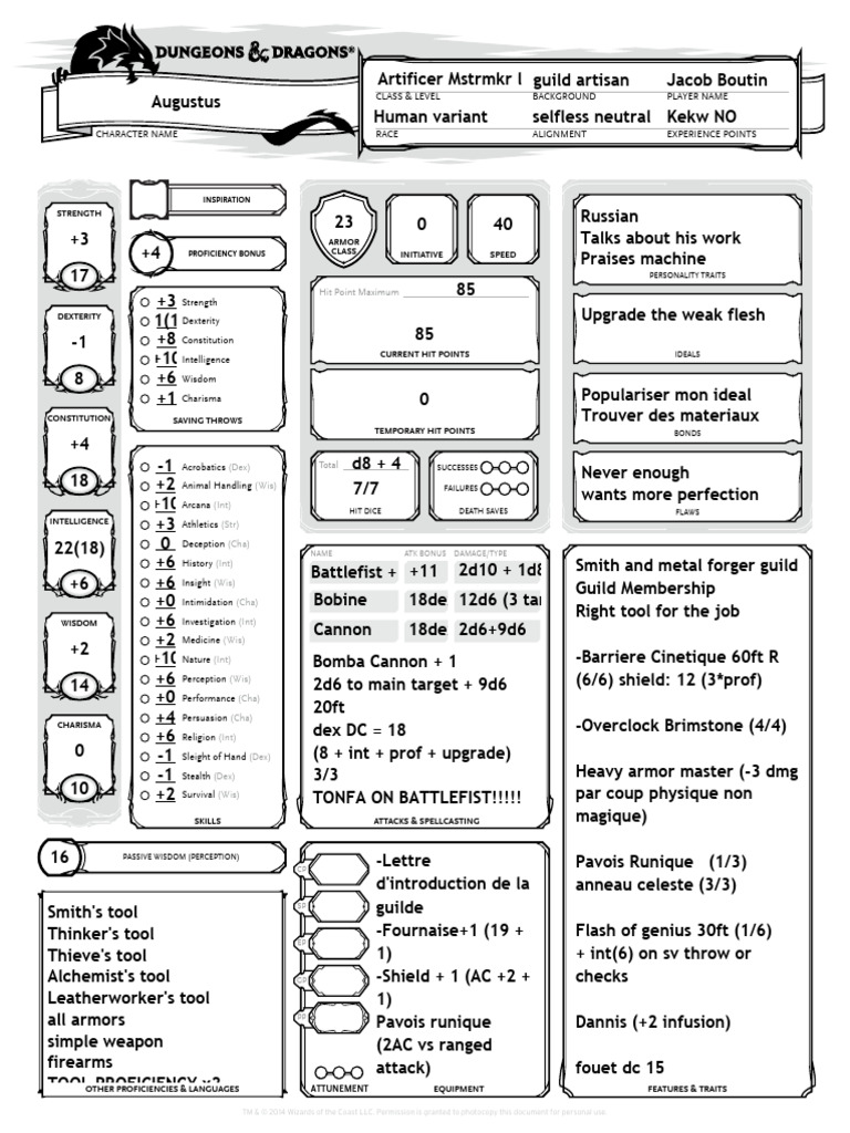 Augustus Character Sheet | PDF | Role Playing Video Games | Role ...