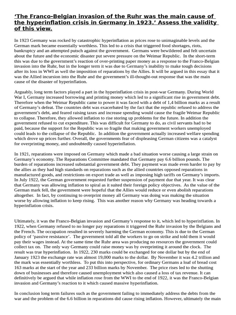 3. The Franco-Belgian invasion of the Ruhr was the main cause of the ...