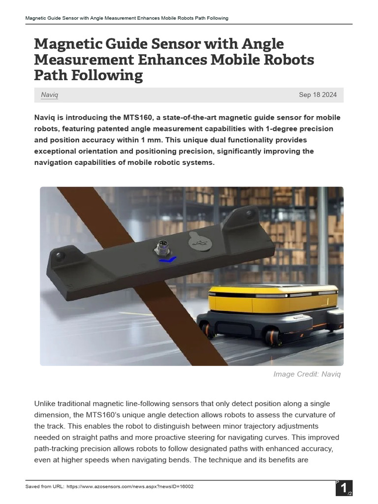 Magnetic Guide Sensor With Angle Measurement Enhances Mobile Robots ...