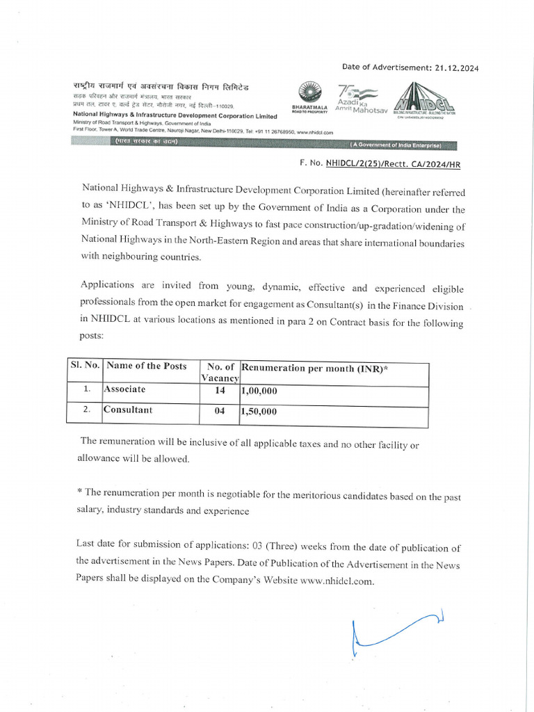 Vacancy Advertisement For The Post CA | PDF
