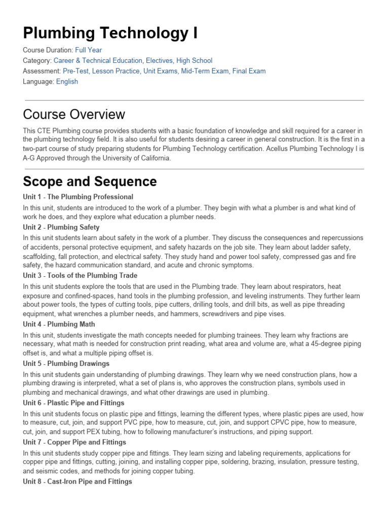 Plumbing Technology I | PDF | Pipe (Fluid Conveyance) | Plumbing