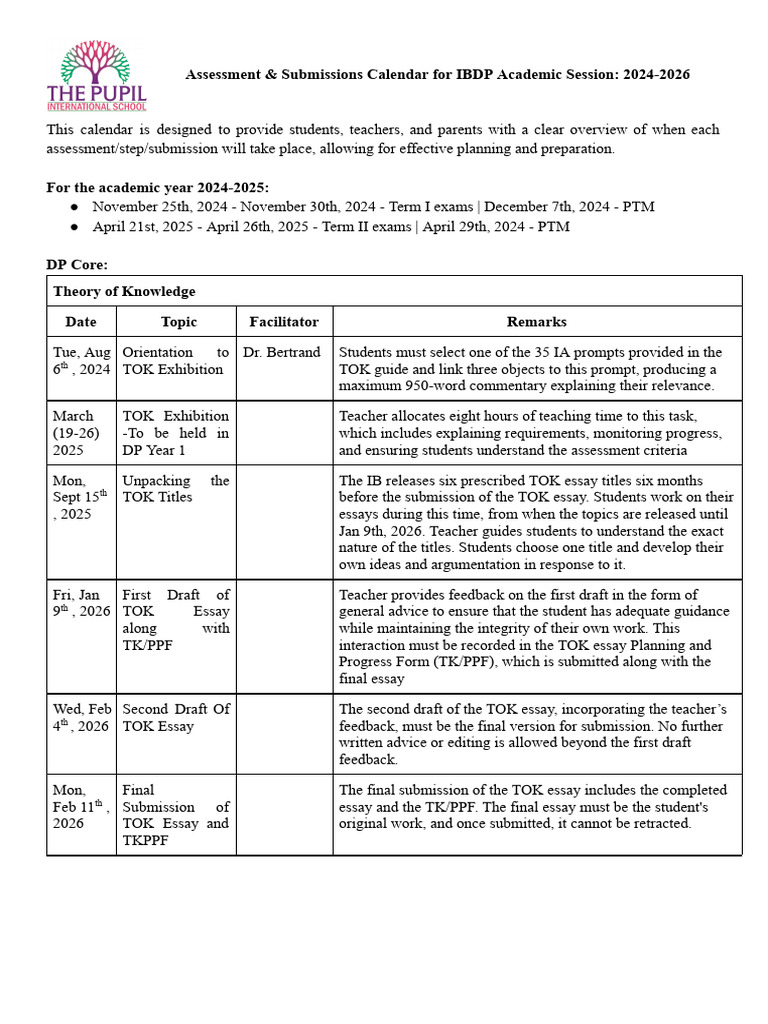IB Internal Assessments & Submissions Calendar For IBDP Academic ...