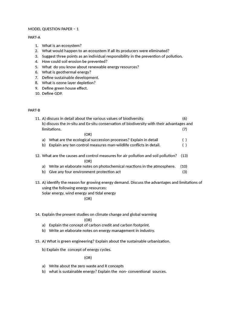 Evs Sem Model Question Paper | PDF